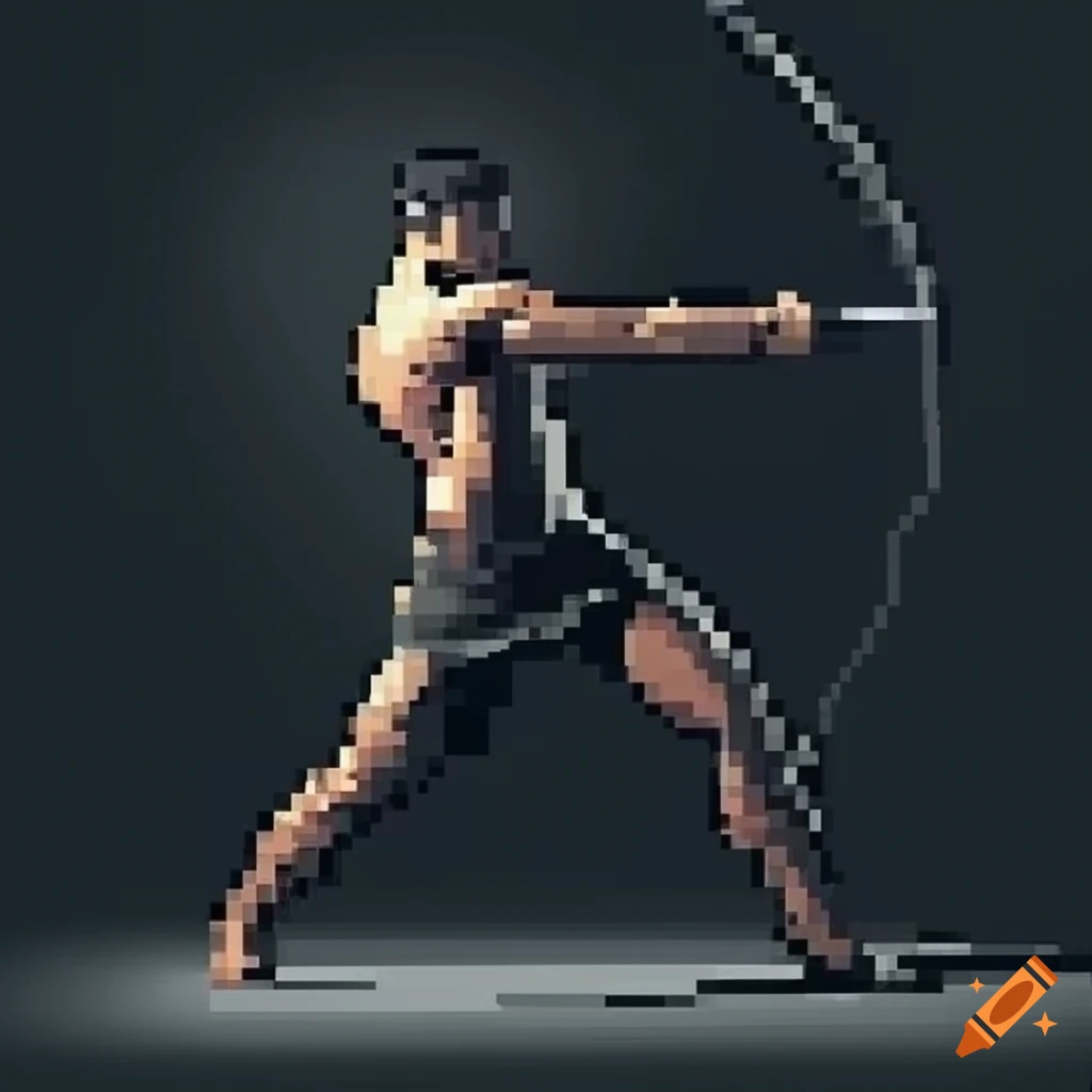 Sprites ,pixel style image of a man with a bow and arrow, 2D ...