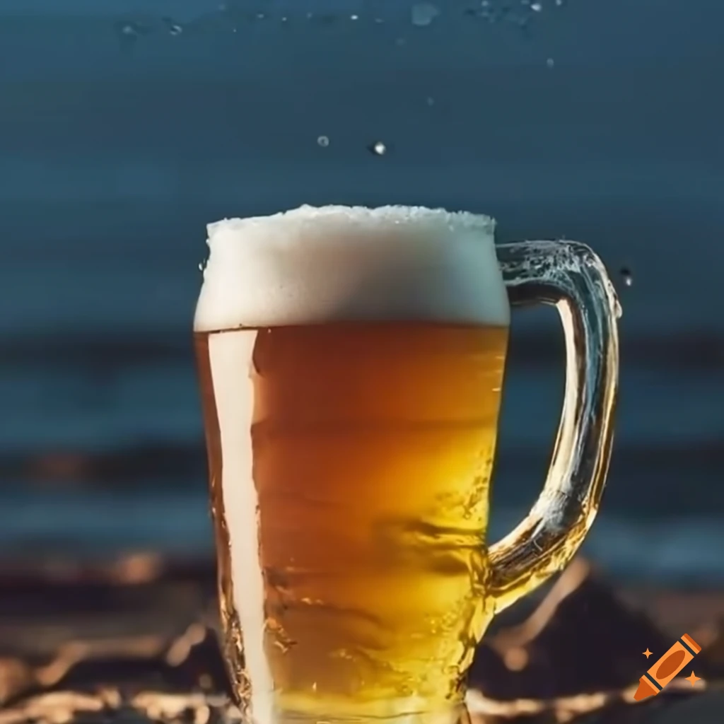 Beer on a beach under the rain on Craiyon