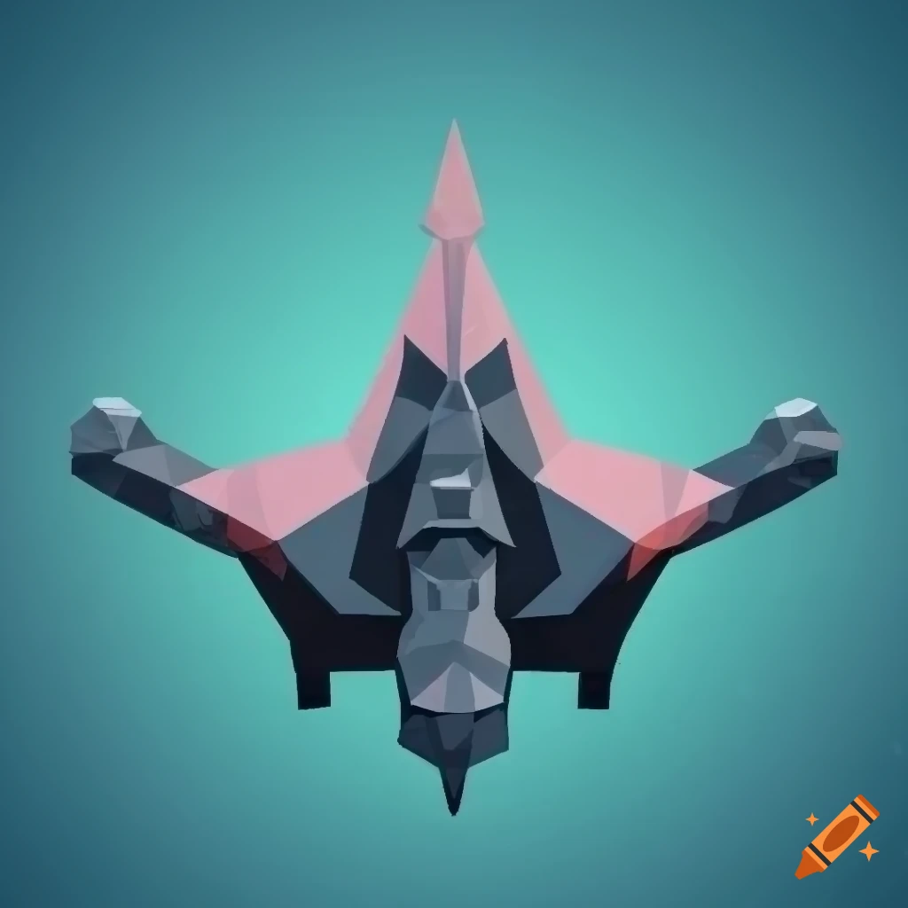 2d top-down view of a low polygon spaceship fighter on Craiyon
