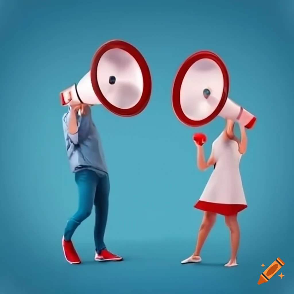 Two people shouting at each other with a megaphone on Craiyon