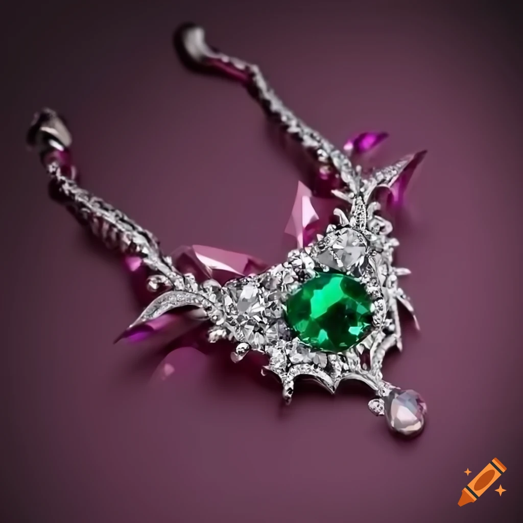 Intricate gothic-inspired jewelry with ruby, silver, and emerald ...