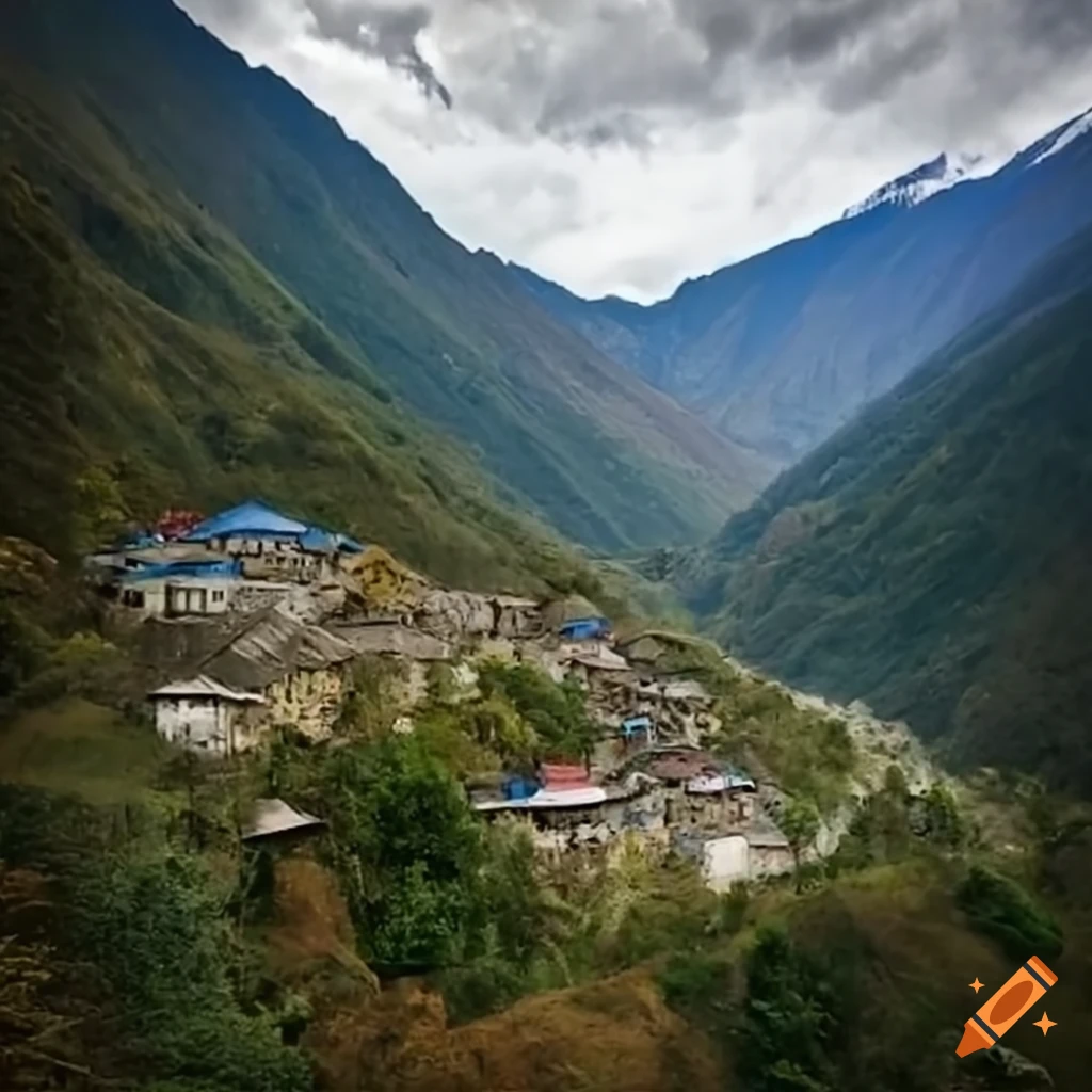 Scenic view of namlung village in solukhumbu on Craiyon