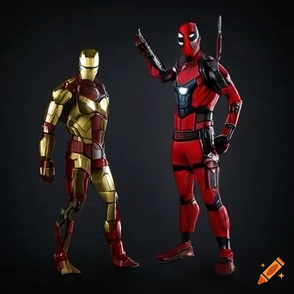 Comic illustration of Iron Man and Deadpool on Craiyon