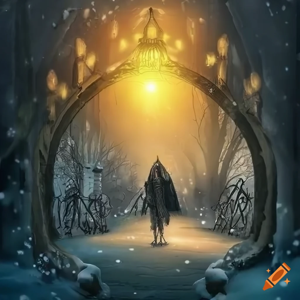 Fantasy artwork of an elven spirit in a snowy forest on Craiyon