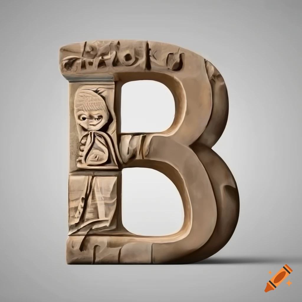 Stone carving of letter a with egyptian masks on Craiyon