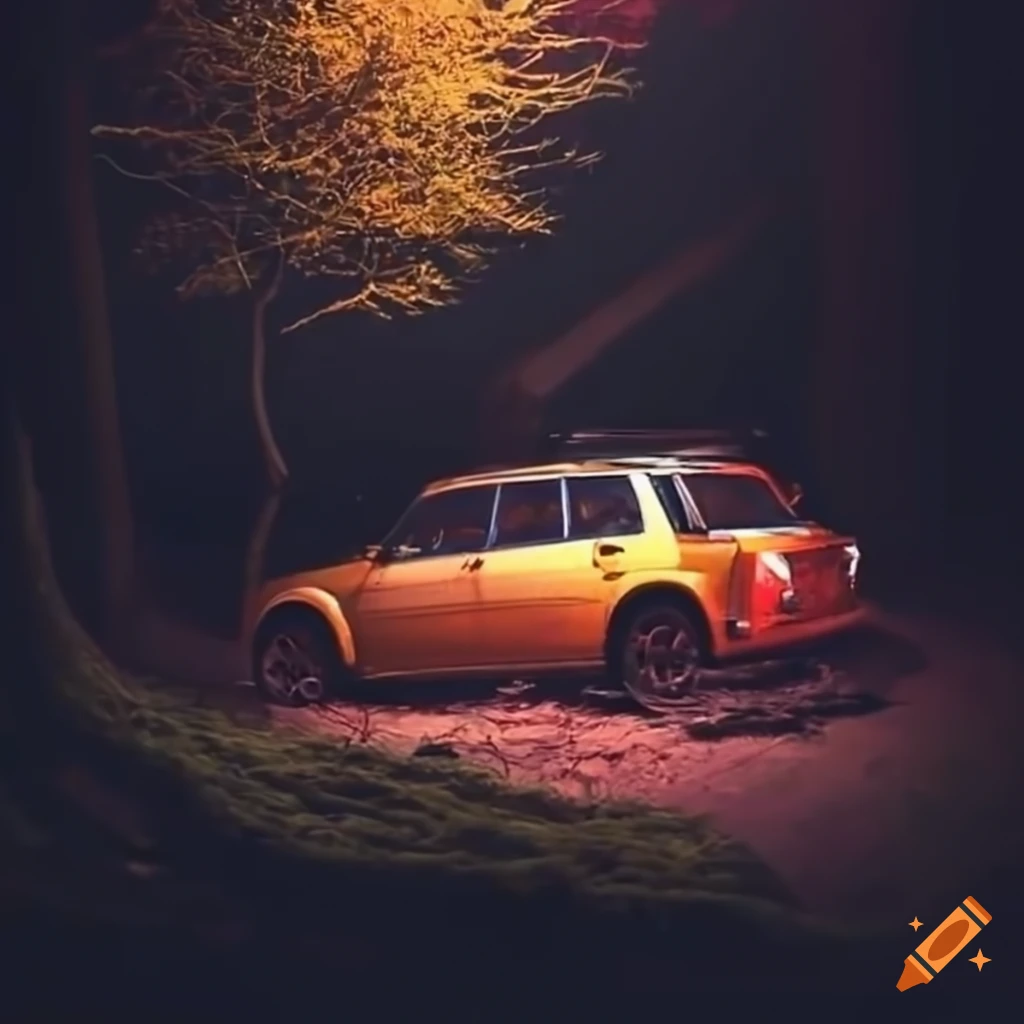 Car crash into tree at night on Craiyon