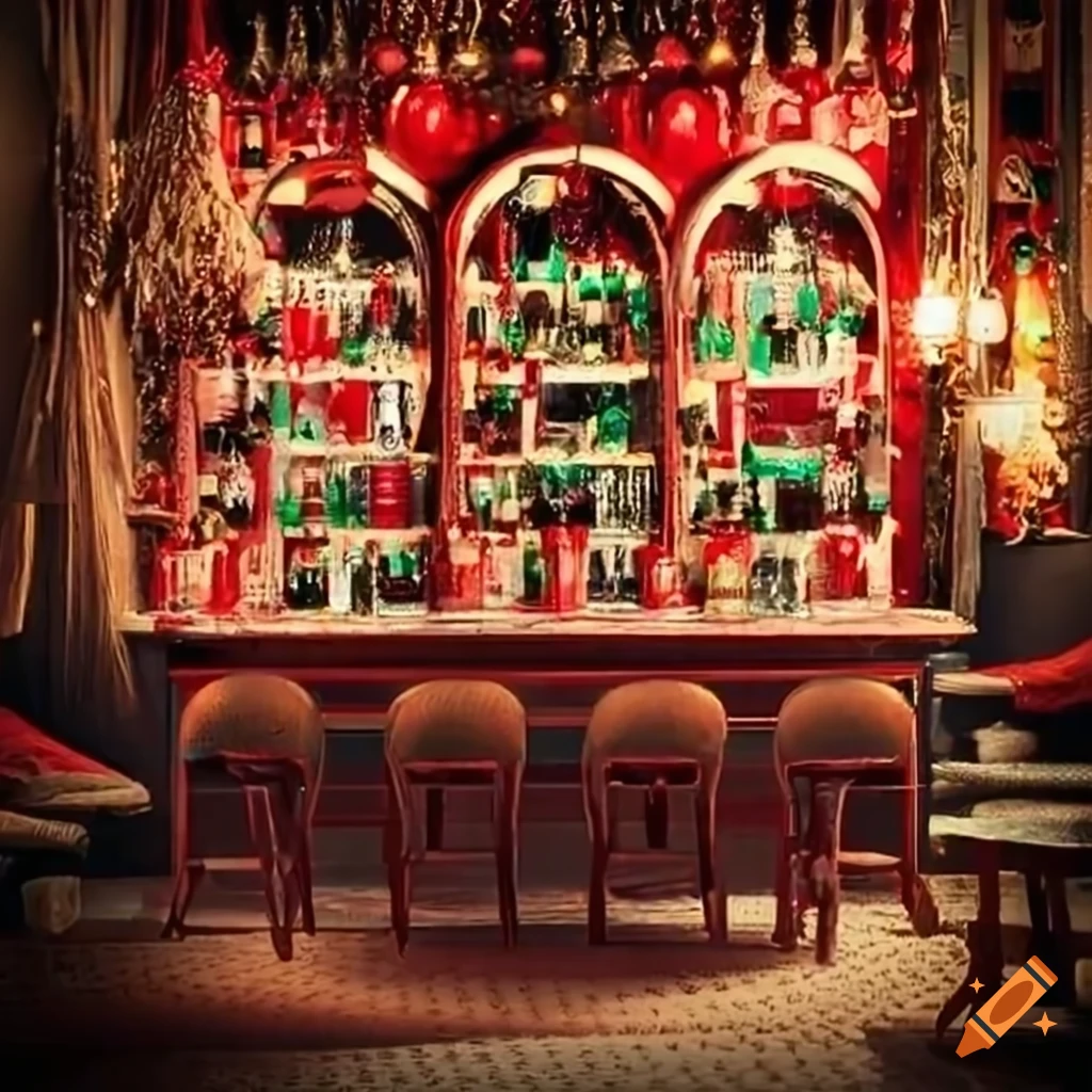 Festive bar decorated for christmas on Craiyon