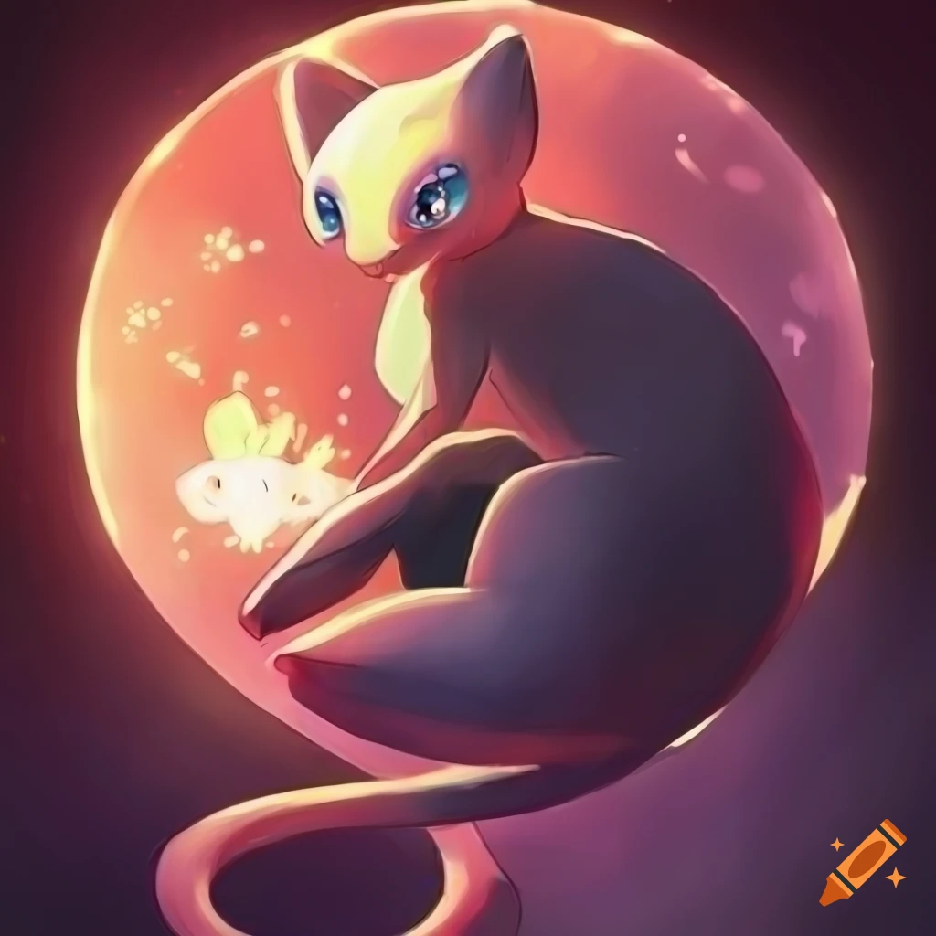 Shiny mew under a cherry blossom tree on Craiyon