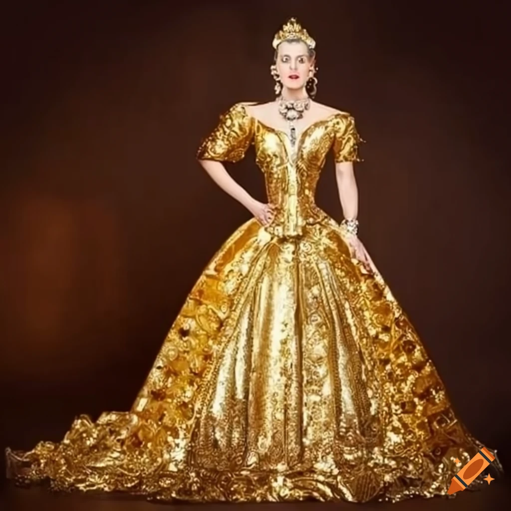 Image of a queen in a gold dress on Craiyon