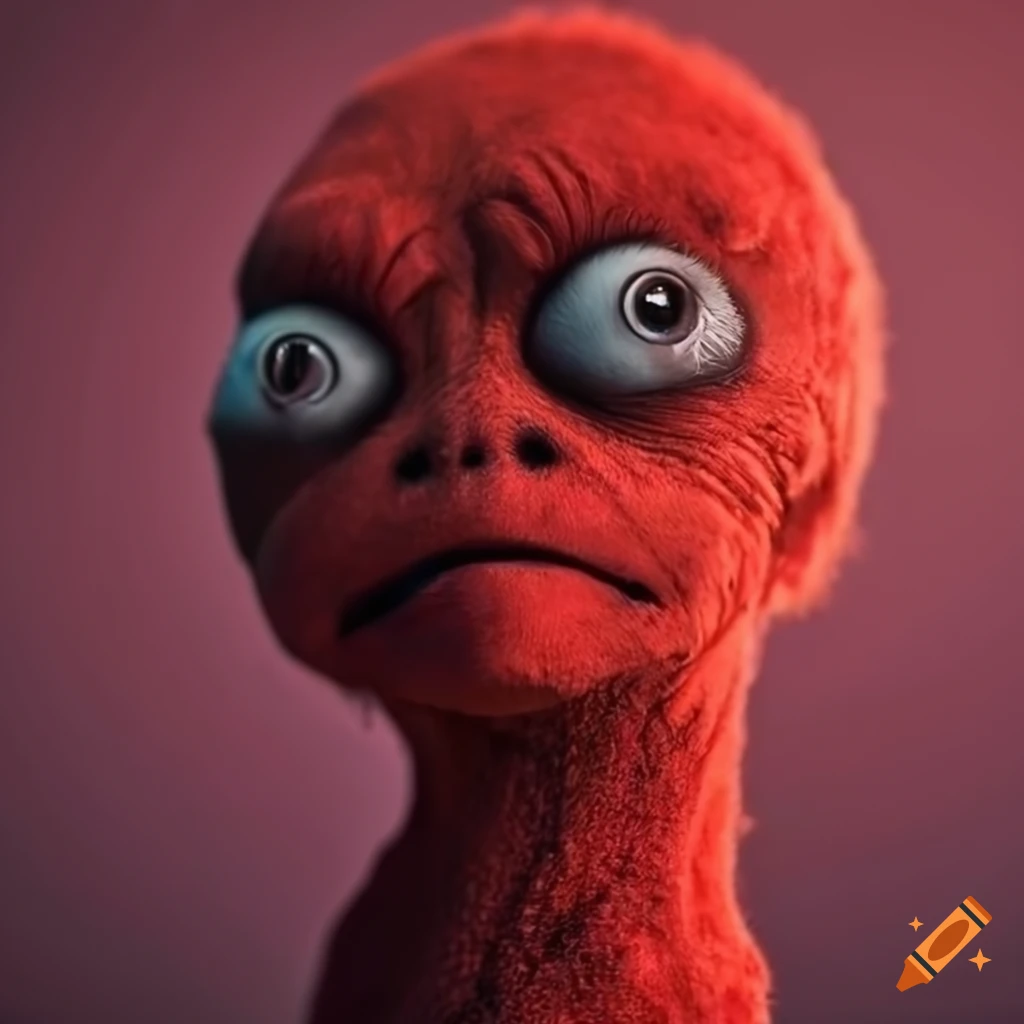 Red fluffy alien portrait on Craiyon
