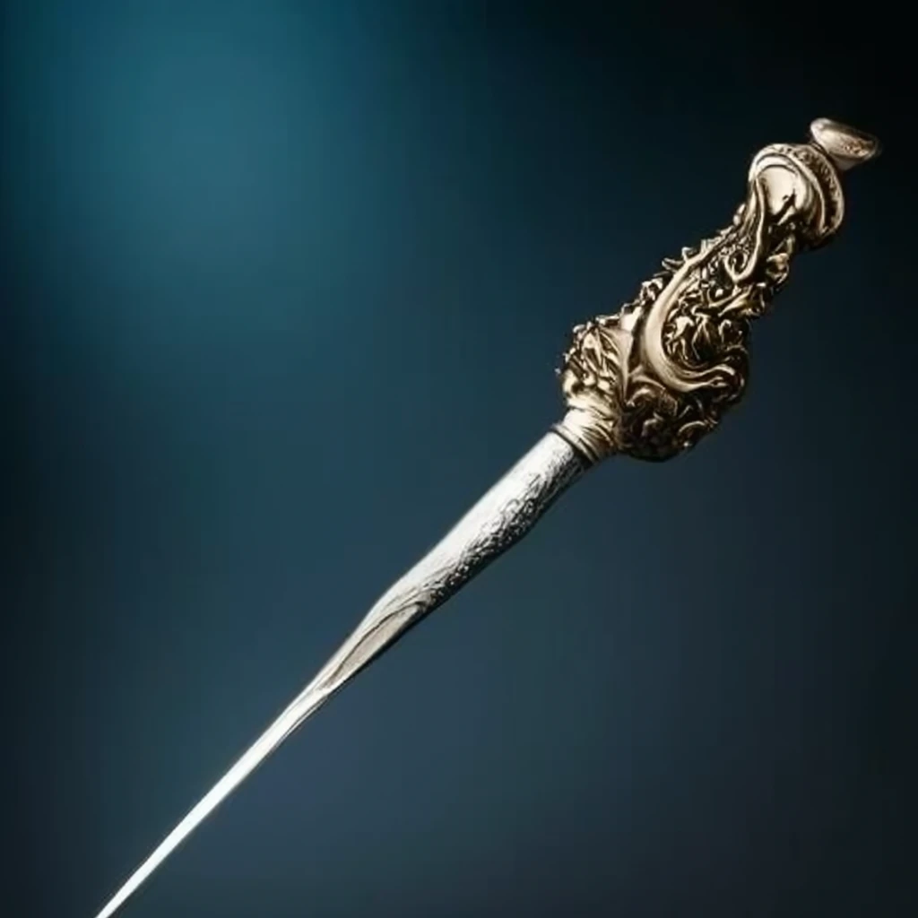 Silver victorian-inspired wand with sharp point on Craiyon