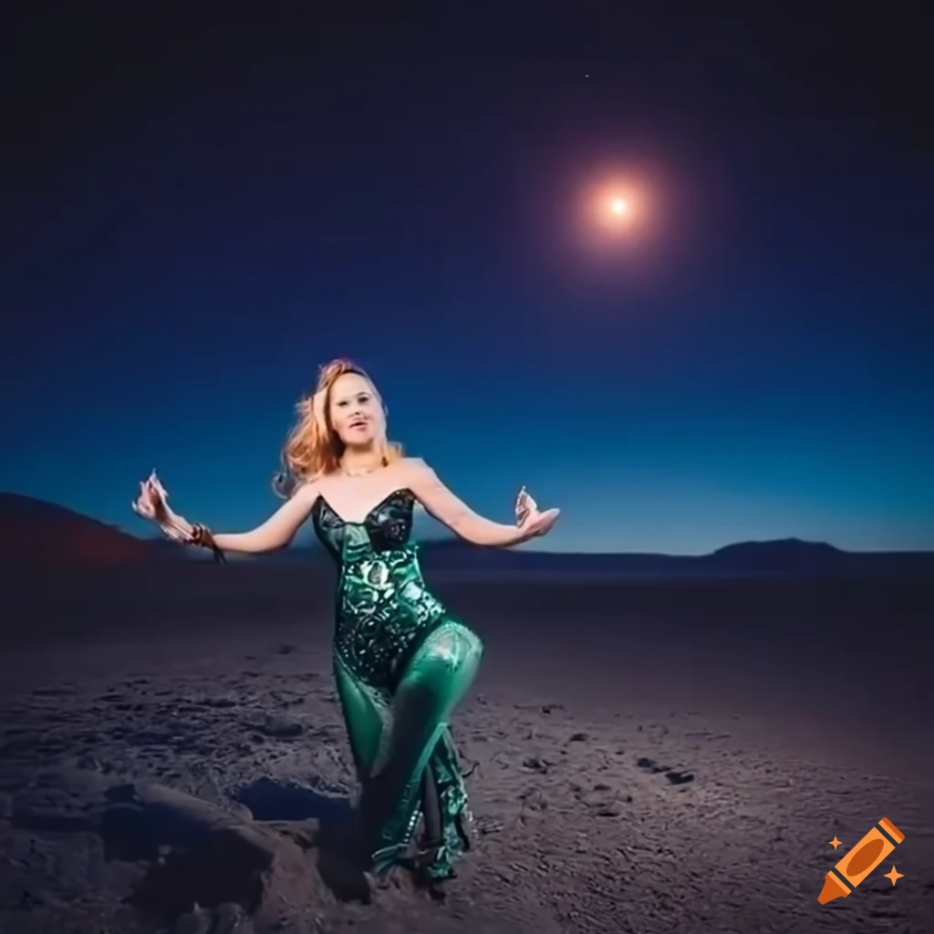 Futuristic retro-style woman on an alien planet