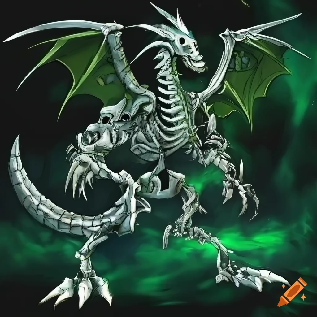 Detailed artwork of a skeleton dragon in yugioh style on Craiyon