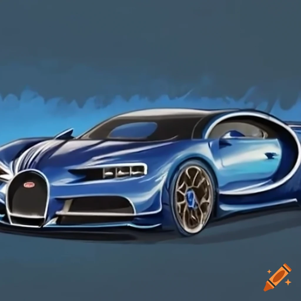 Blue Bugatti Chiron racing on a track on Craiyon