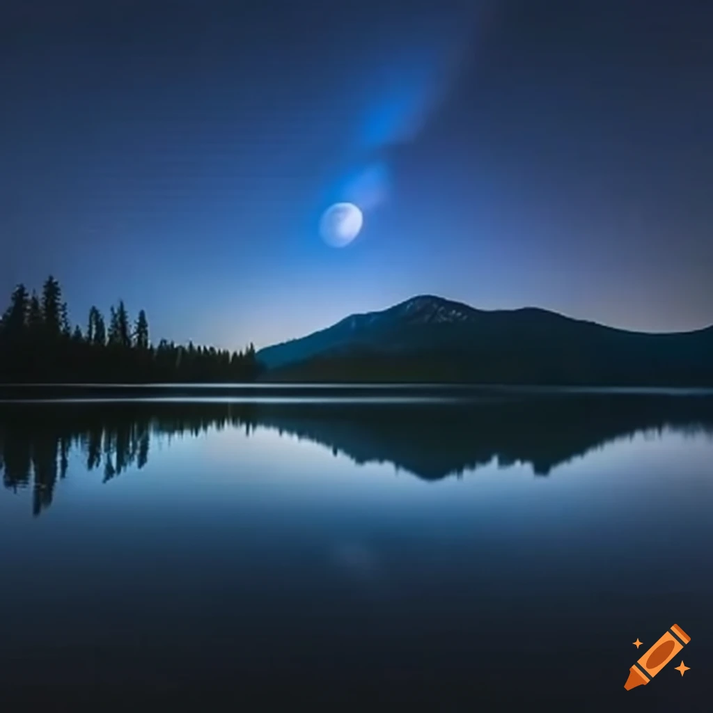 Moon over a serene lake on Craiyon