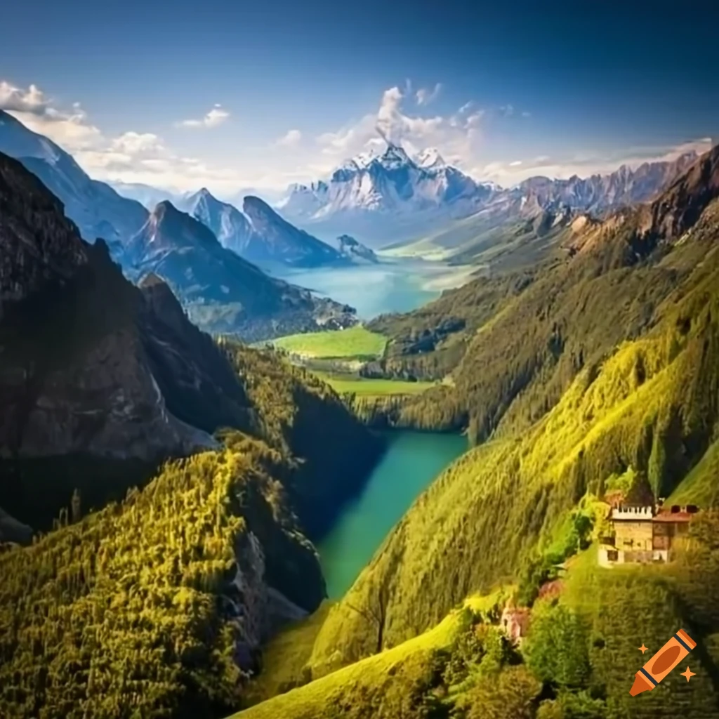 Italian landscape with alps and freemason symbolism on Craiyon