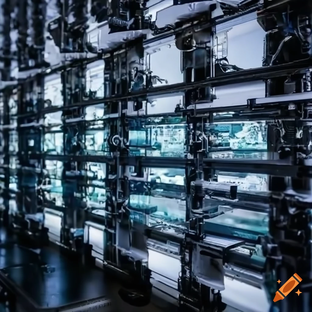 Picture of a futuristic 3D printer farm on Craiyon