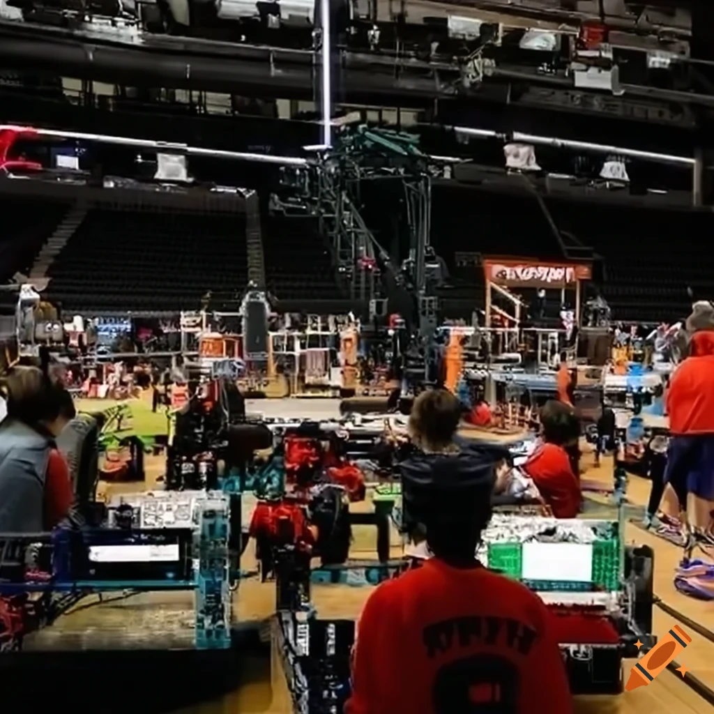 Vex robotics competition with teams strategizing on Craiyon