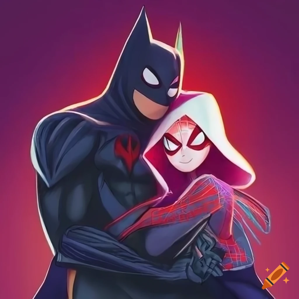 Spider Gwen and Batman in romantic artwork on Craiyon