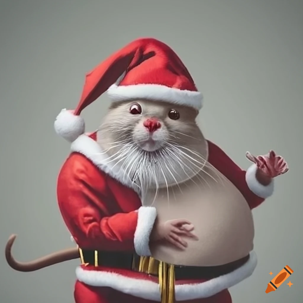 Cute illustration of a chubby santa rat