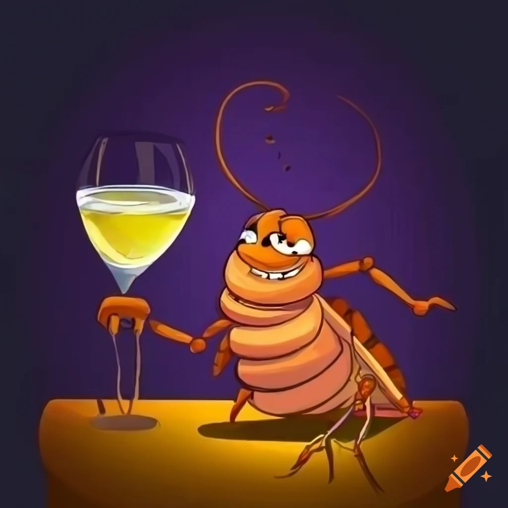 Cartoon cockroach enjoying a drink in the club on Craiyon