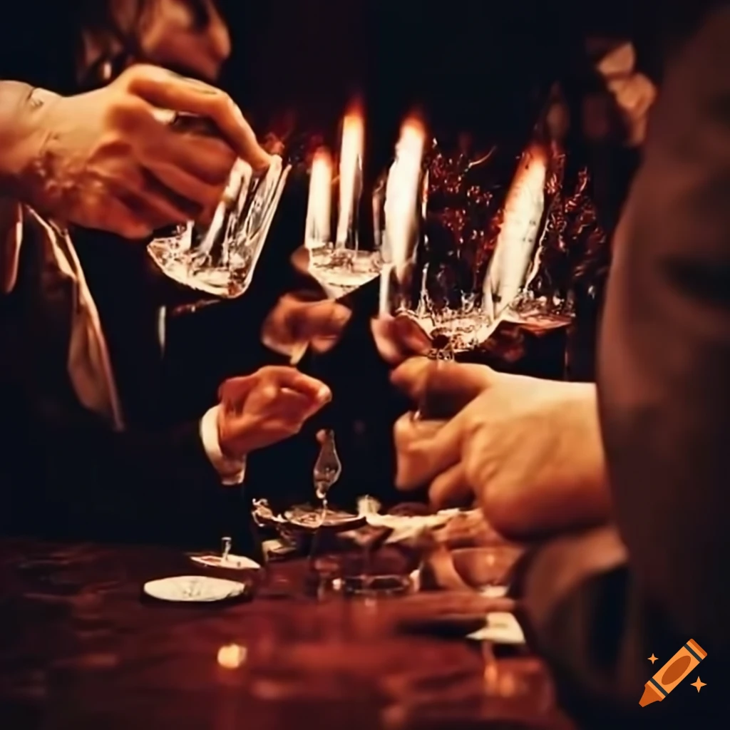 Group of mobsters making a toast at a dinner on Craiyon