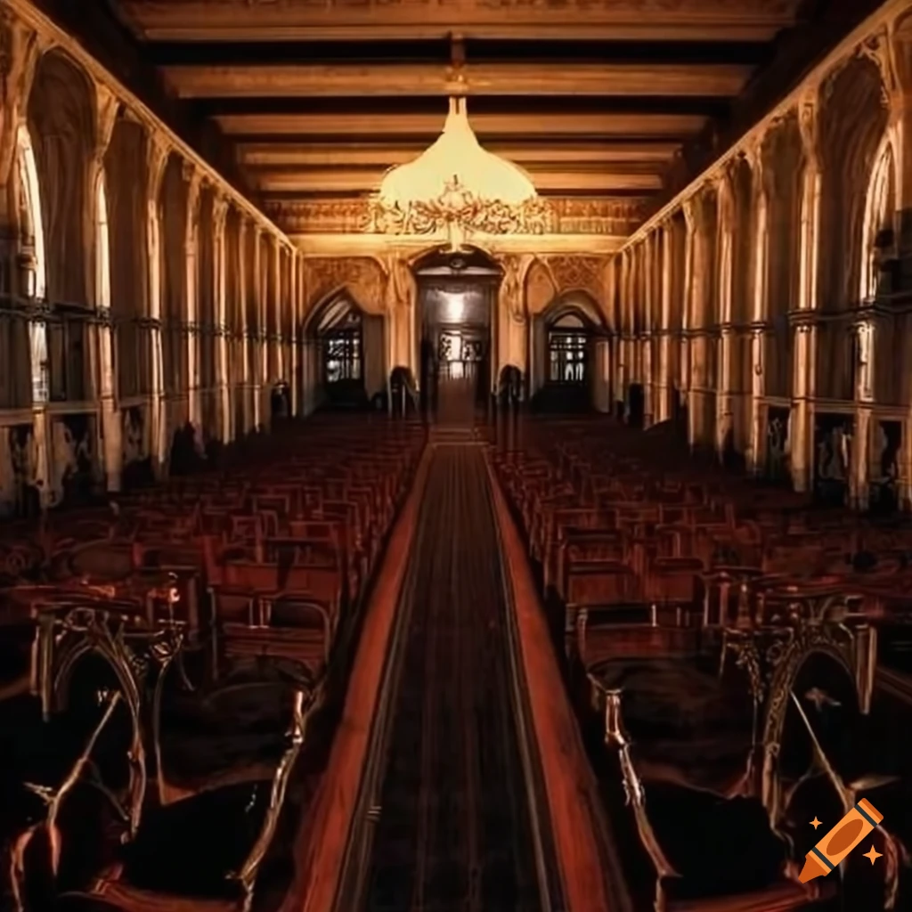 Conceptual image of an empty hall with one person sitting on Craiyon