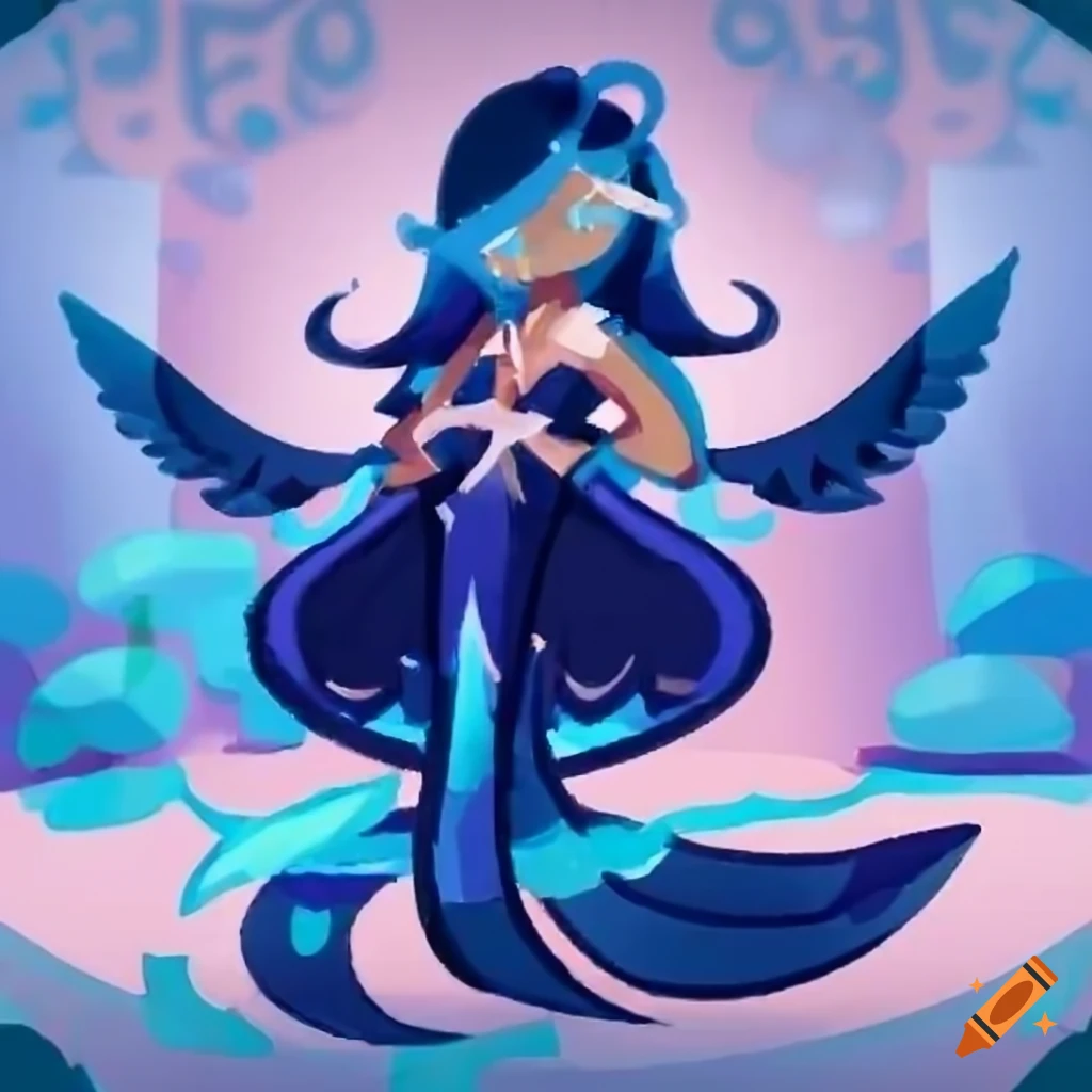 Cookie run mermaid character in blue and white colors on Craiyon