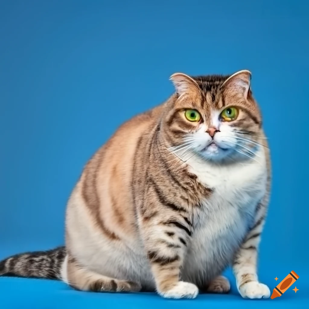 Cute fat cat on blue background on Craiyon