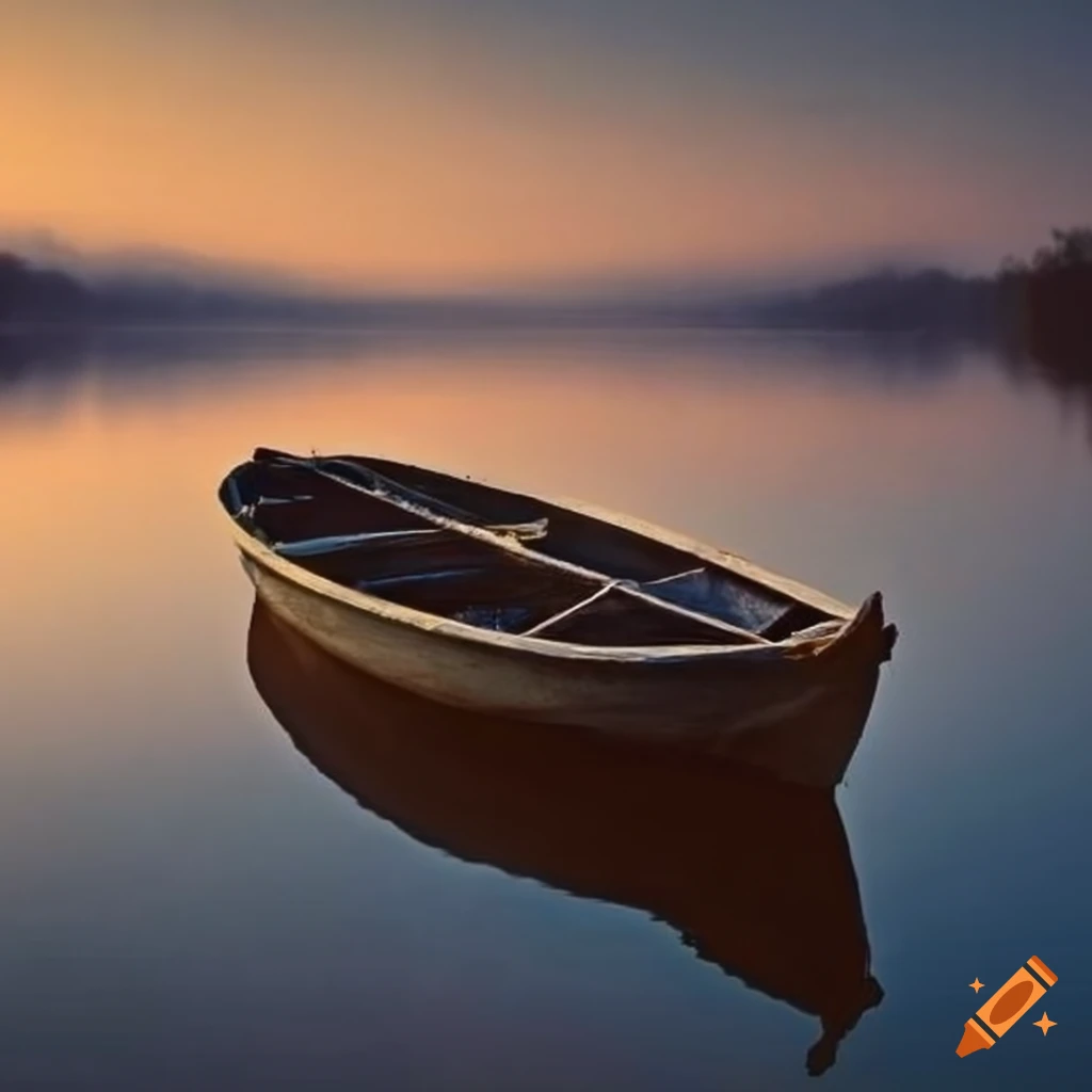 Boat floating on a serene lake on Craiyon