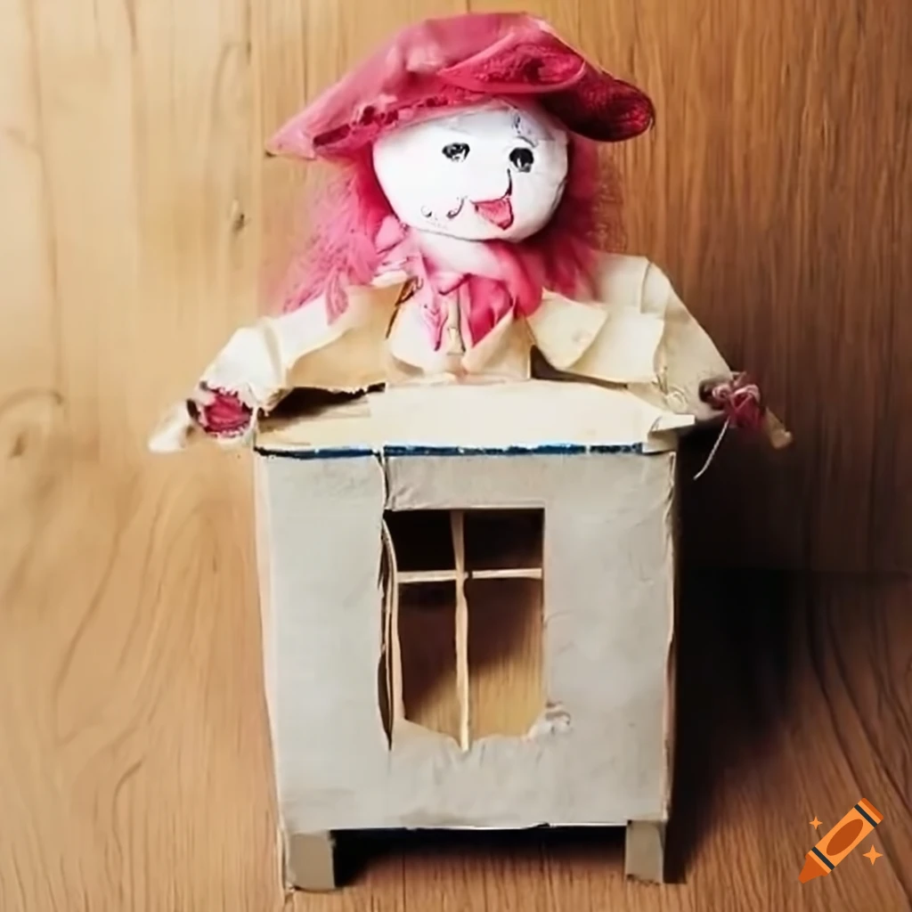 Handmade shabby moving box puppet