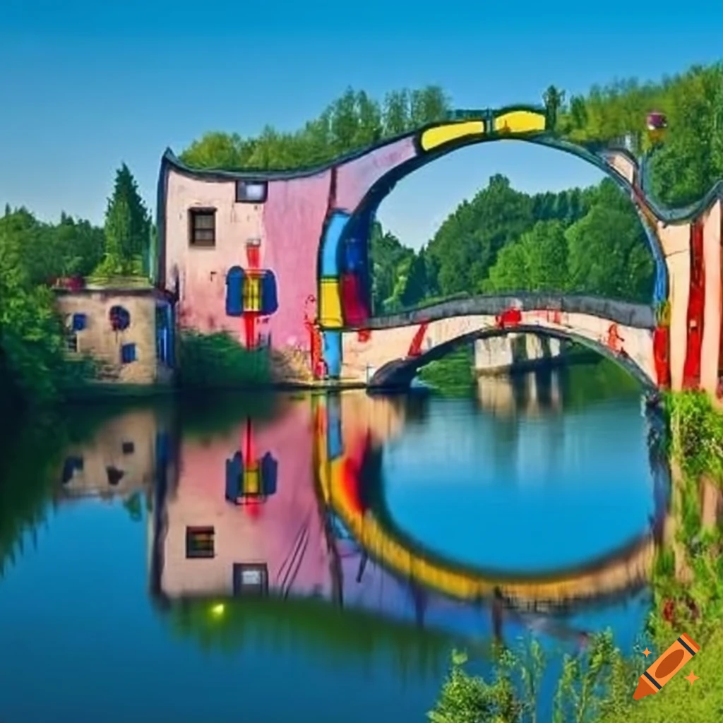 Hundertwasser style bridge over the river rhine at cologne