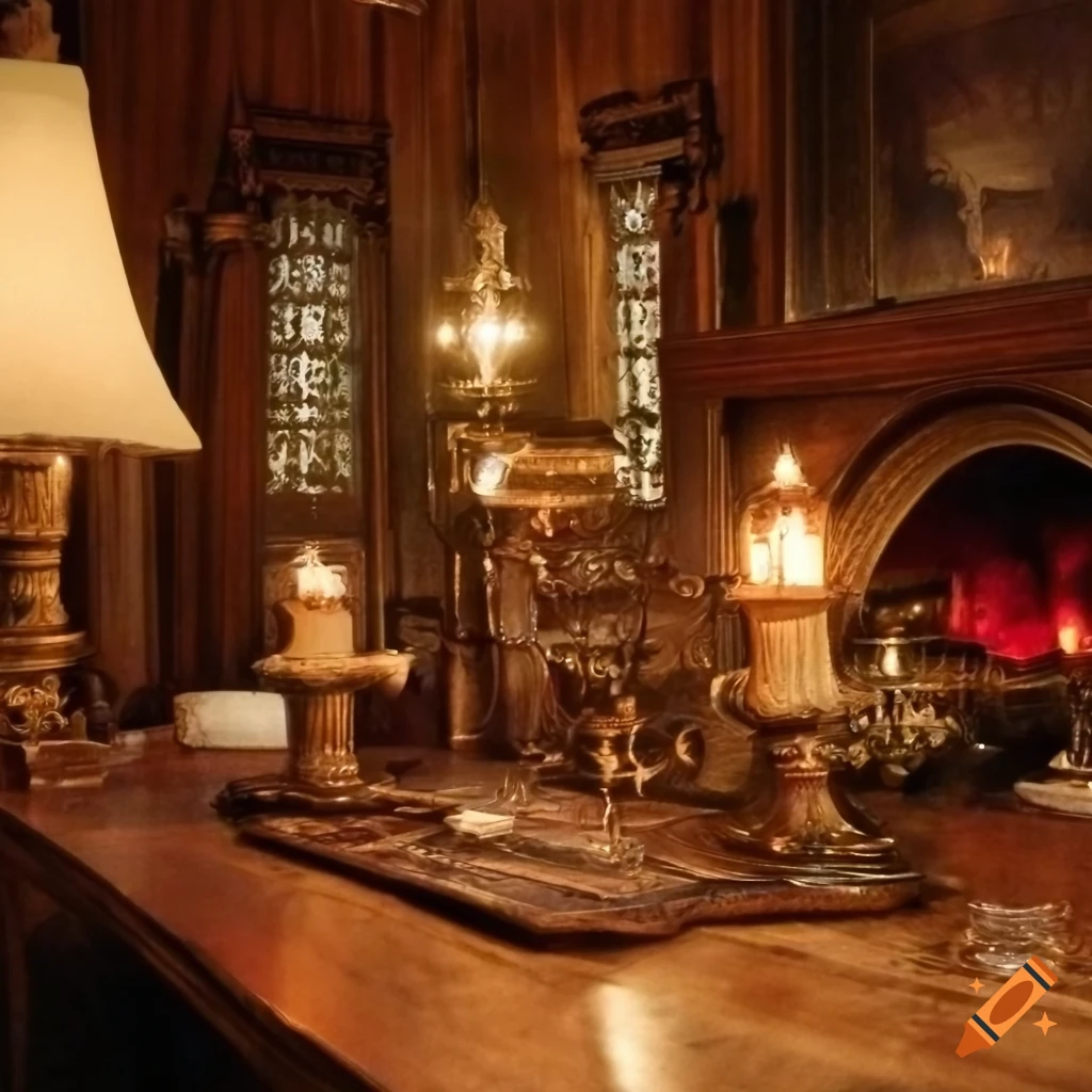Photograph of an ornate glass on a wooden table in a victorian inn on ...