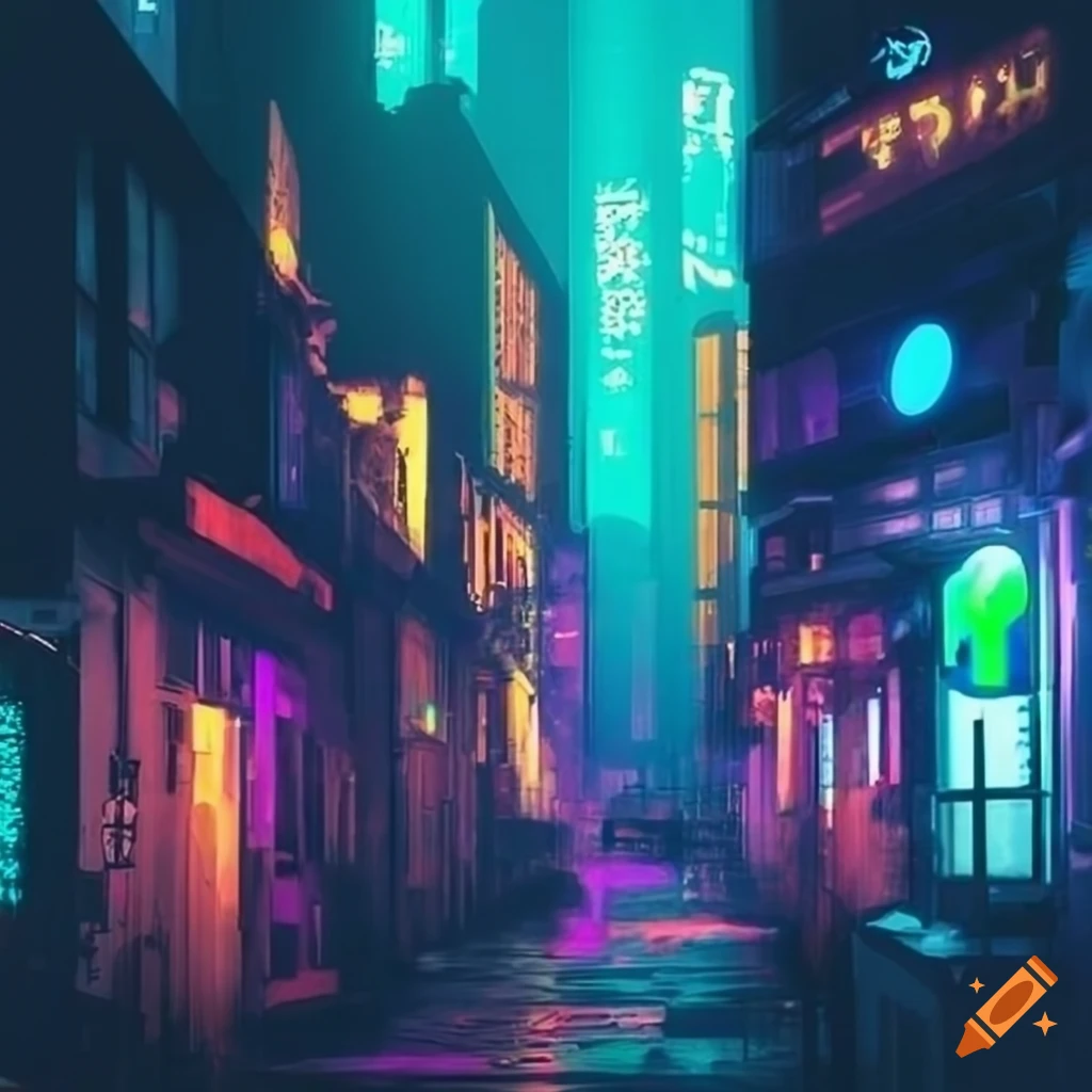 Futuristic cyberpunk cityscape in a sweltering night, year 2054 on Craiyon