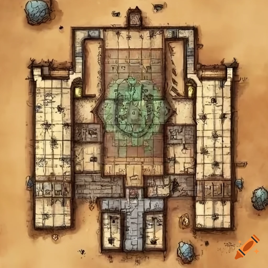 Generate interior rpg map of 16 century small fort on Craiyon
