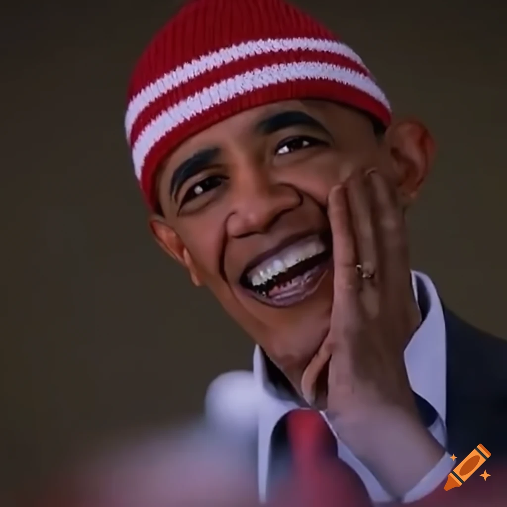Night vision image of chibi Barack Obama with striped beanie on Craiyon