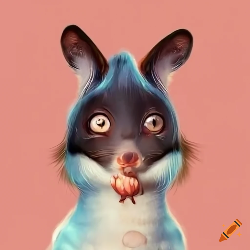 Illustration of a red and blue animal with unique features