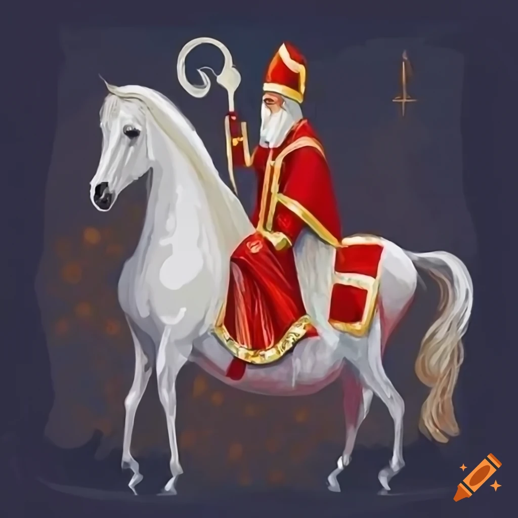 Saint-nicholas poster with a white horse