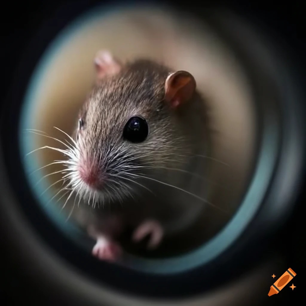 Fisheye lens photo of a rat
