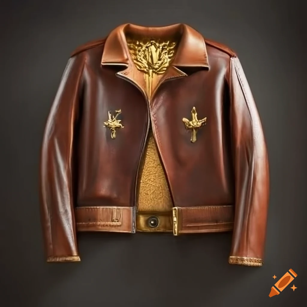 Leather jacket with gold eagle badge on Craiyon