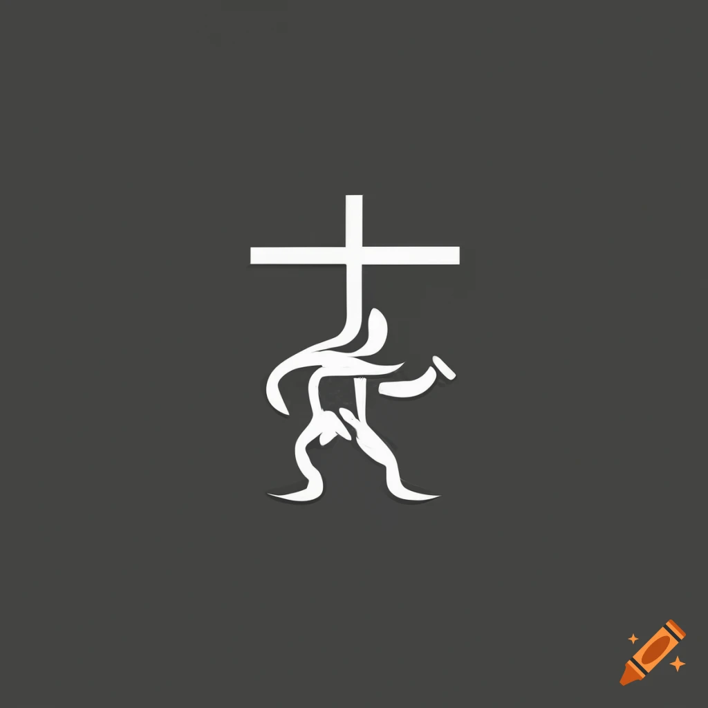 Minimalist logo design of a saint carrying a cross