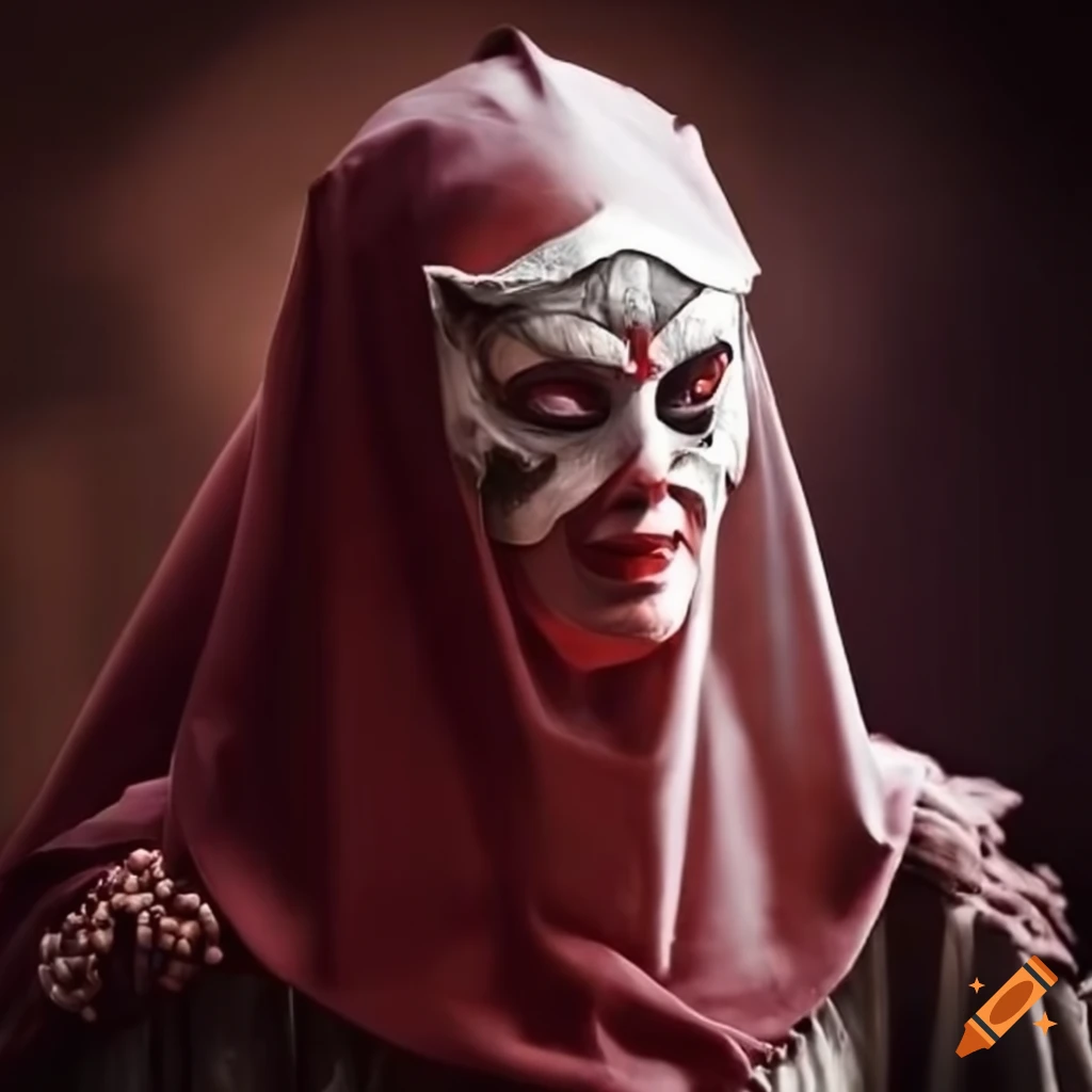 Artistic portrayal of lady macbeth wearing a devil's mask