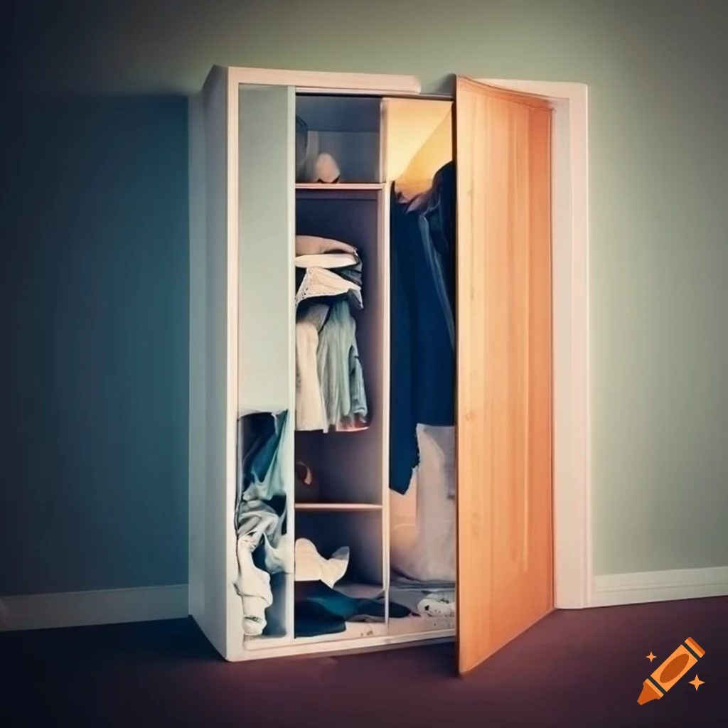 Photo of an open wardrobe in a bedroom on Craiyon