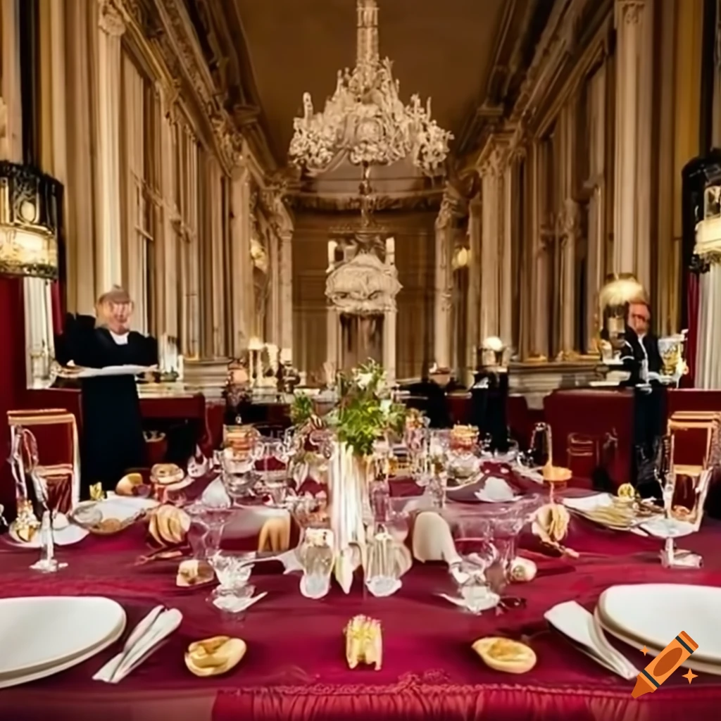 Table full of food in a fancy restaurant on Craiyon