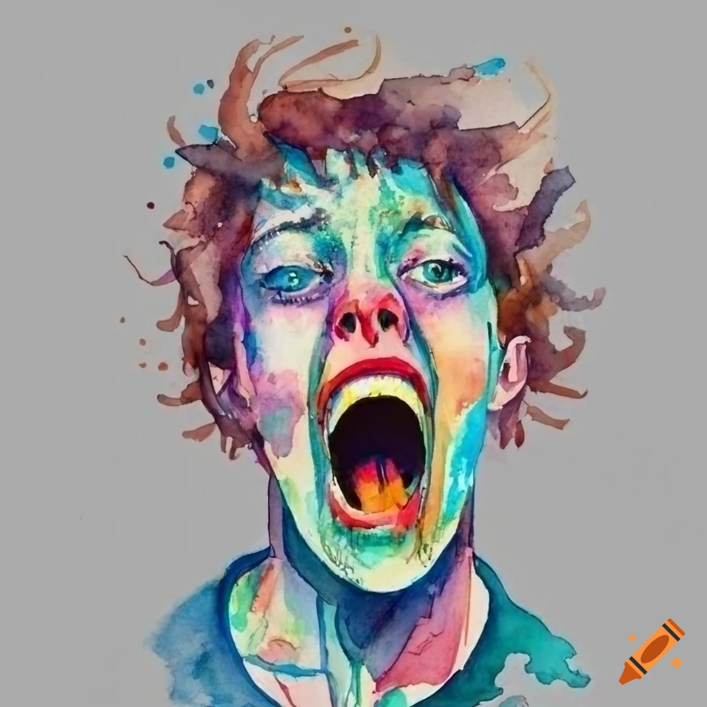 Watercolor painting of a person filled with excitement on Craiyon