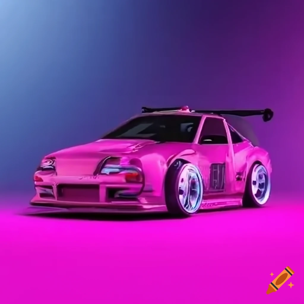 Pink drift car sliding around a corner