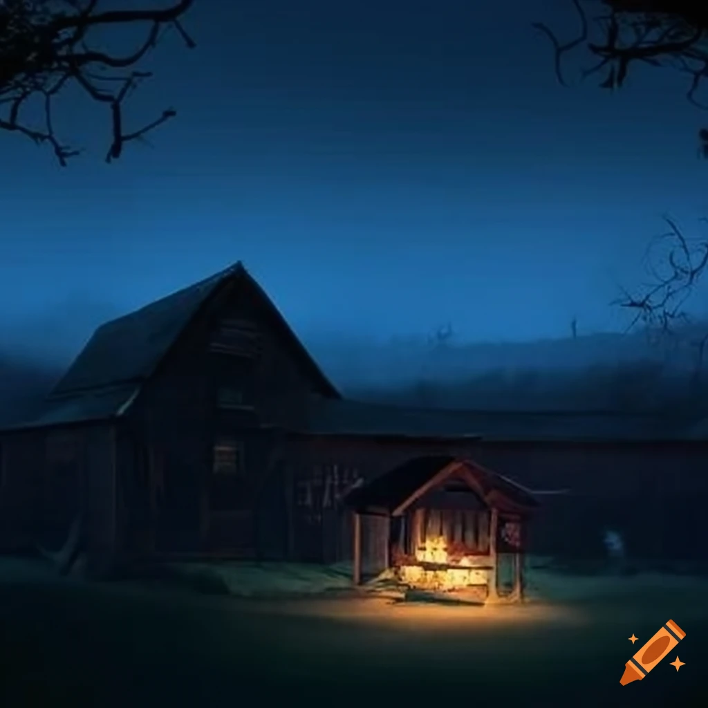 Image of a stable at night on Craiyon