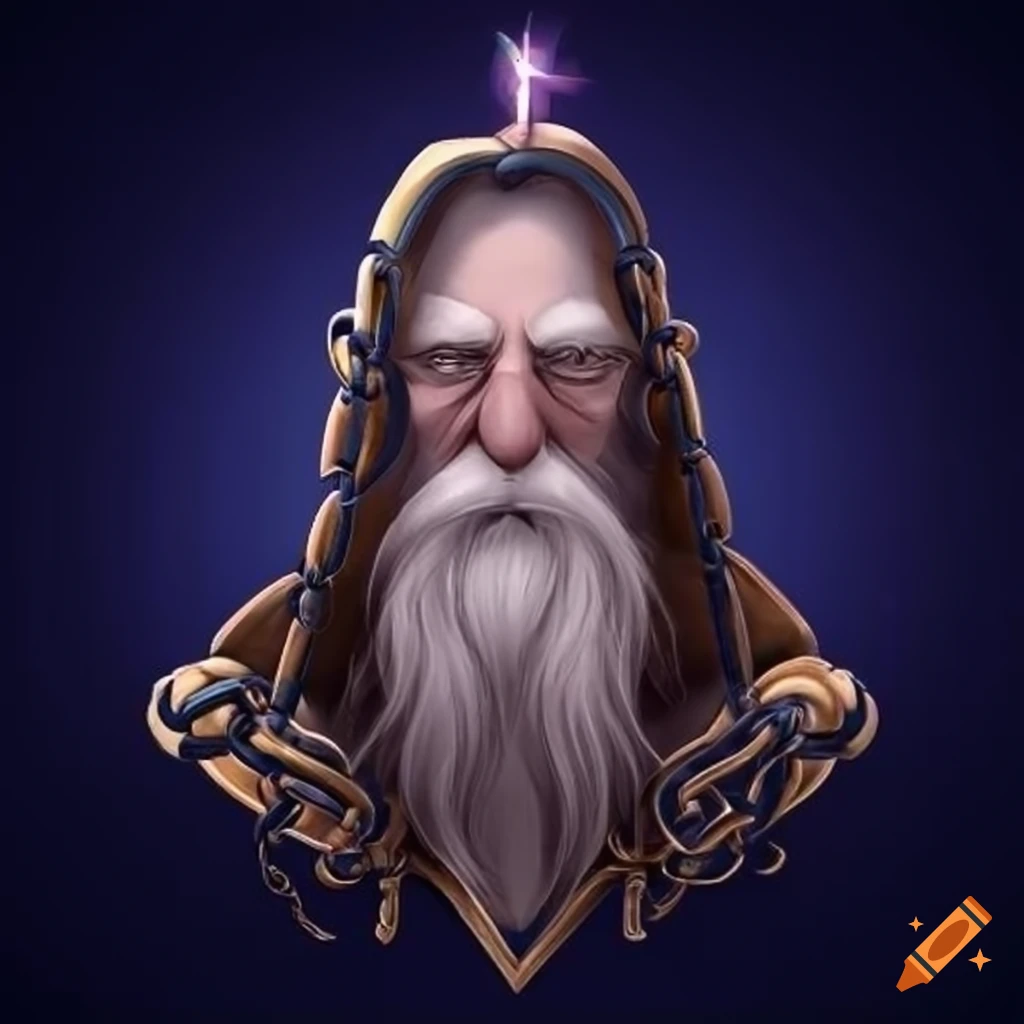 Logo of a male wizard with chain links
