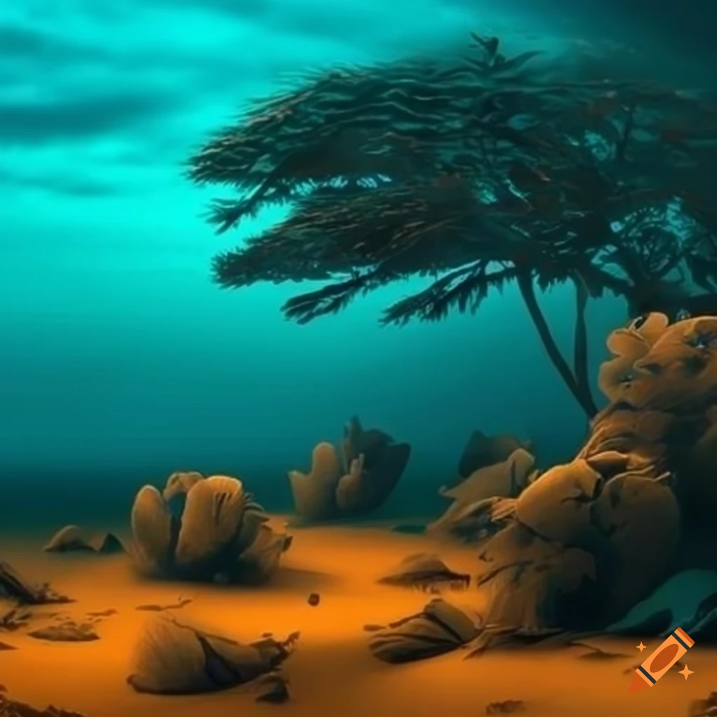 Surreal ocean landscape with colorful clouds on Craiyon