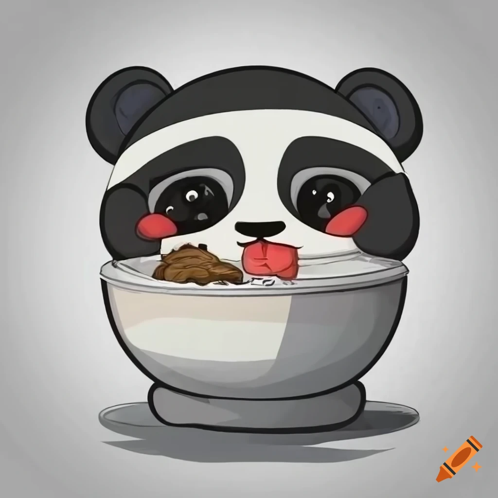 Cartoon panda enjoying a coco mousse
